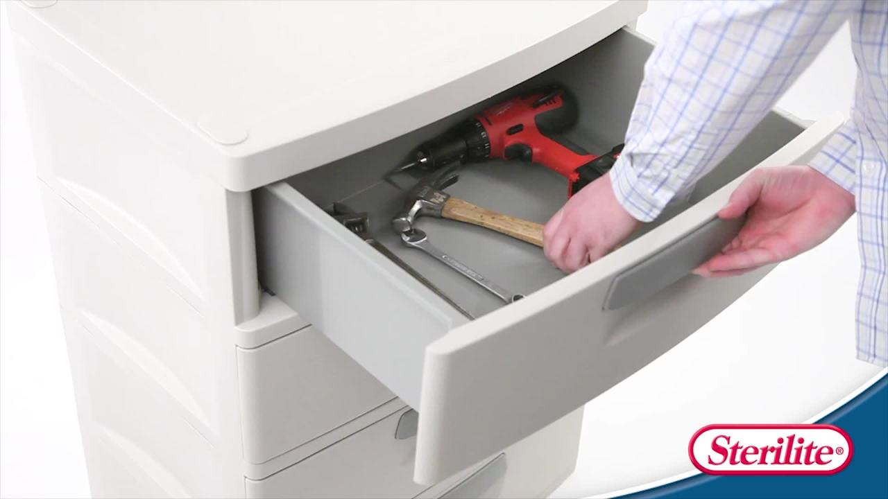 Sterilite Heavy Duty Plastic Storage 4 Drawer Unit, Wide Utility, Flat ...