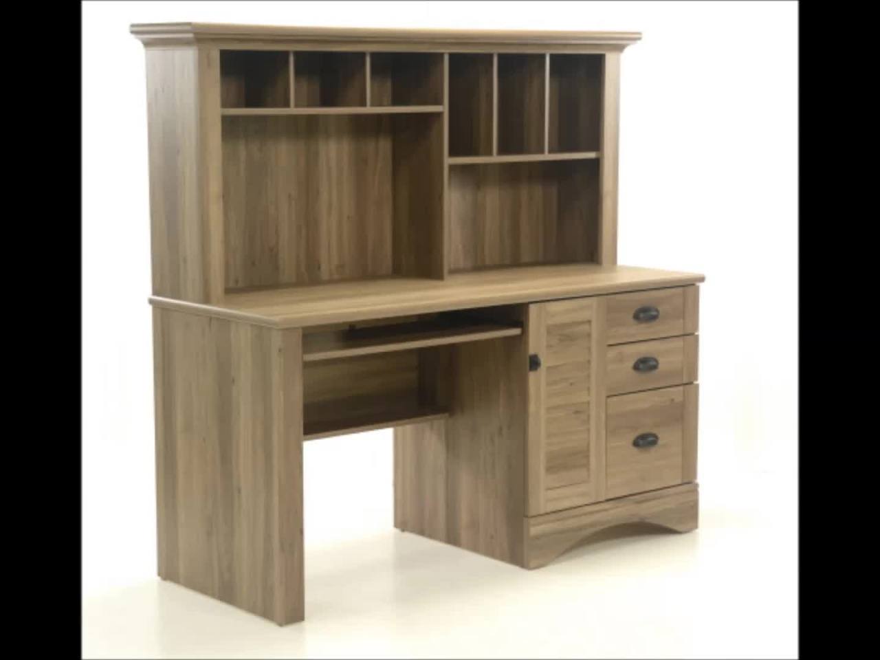 Sauder Harbor View Computer Desk With Hutch, Salt Oak Finish - Walmart.com