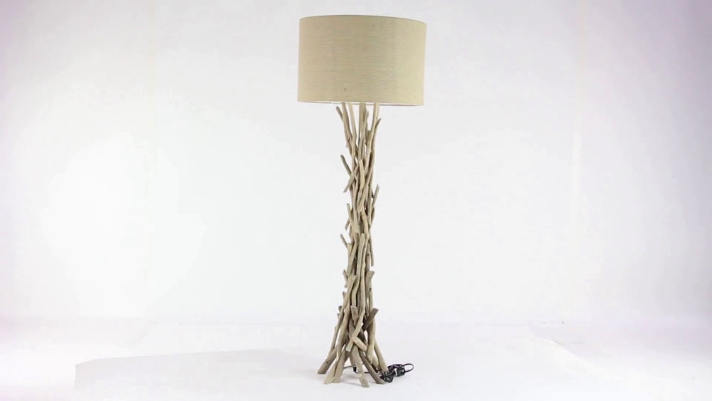 DecMode Rustic Tall Driftwood Floor Lamp with Beige Fabric Shade, 22"W ...