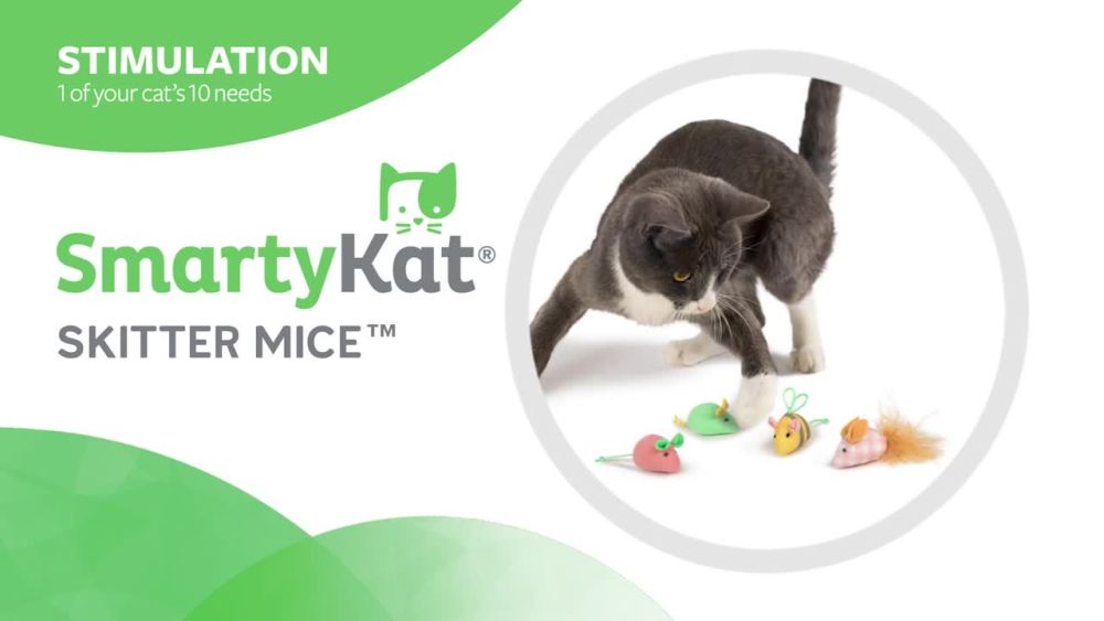 SmartyKat Skitter Mice Spring Plush Mice & Bunny Cat Toys with Pure Potent Catnip, 4 Count ...