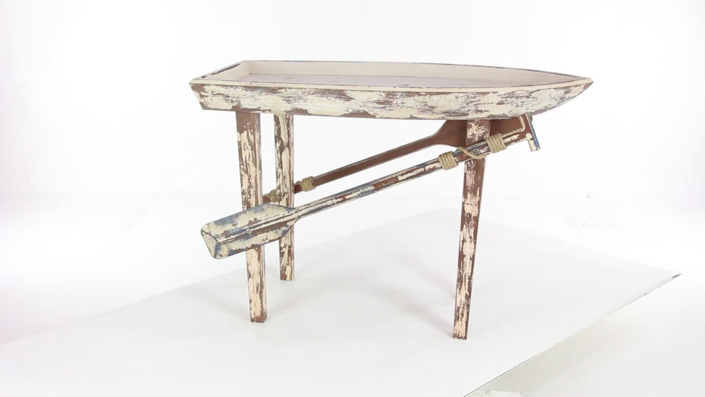 DecMode 49" x 33" White Wood Distressed Boat Shaped Tray Top Accent ...