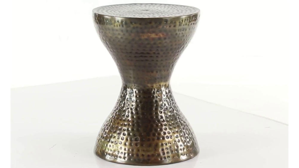 DecMode 14" x 19" Bronze Metal Hammered Accent Table with Hourglass ...