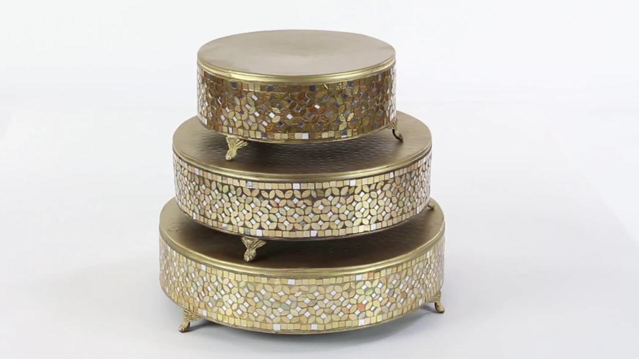 DecMode Metal Gold Glam Mosaic Patterned Decorative Cake Stand, Set of ...