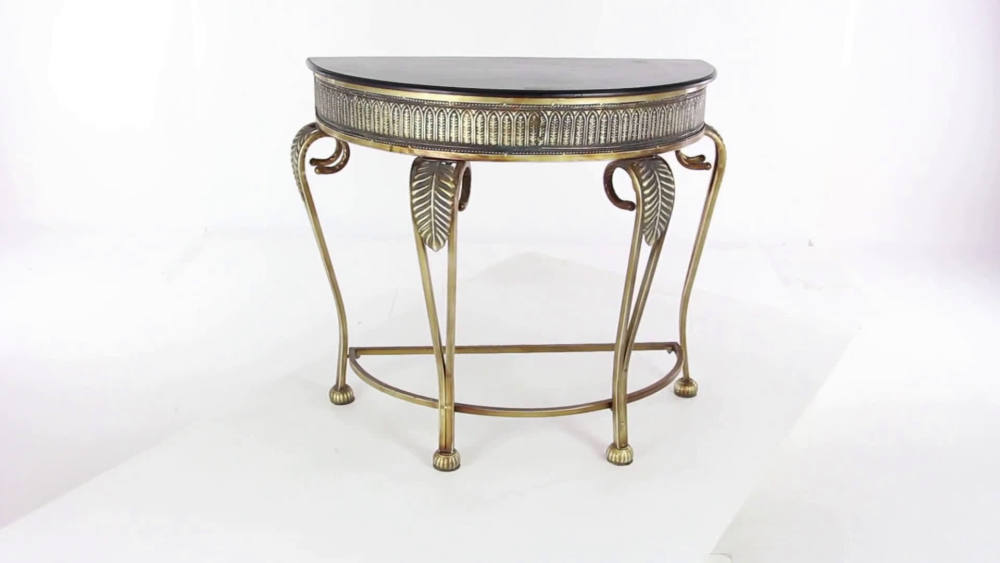 DecMode 41" x 33" Gold Metal Embossed Leaf Console Table with Ornate ...