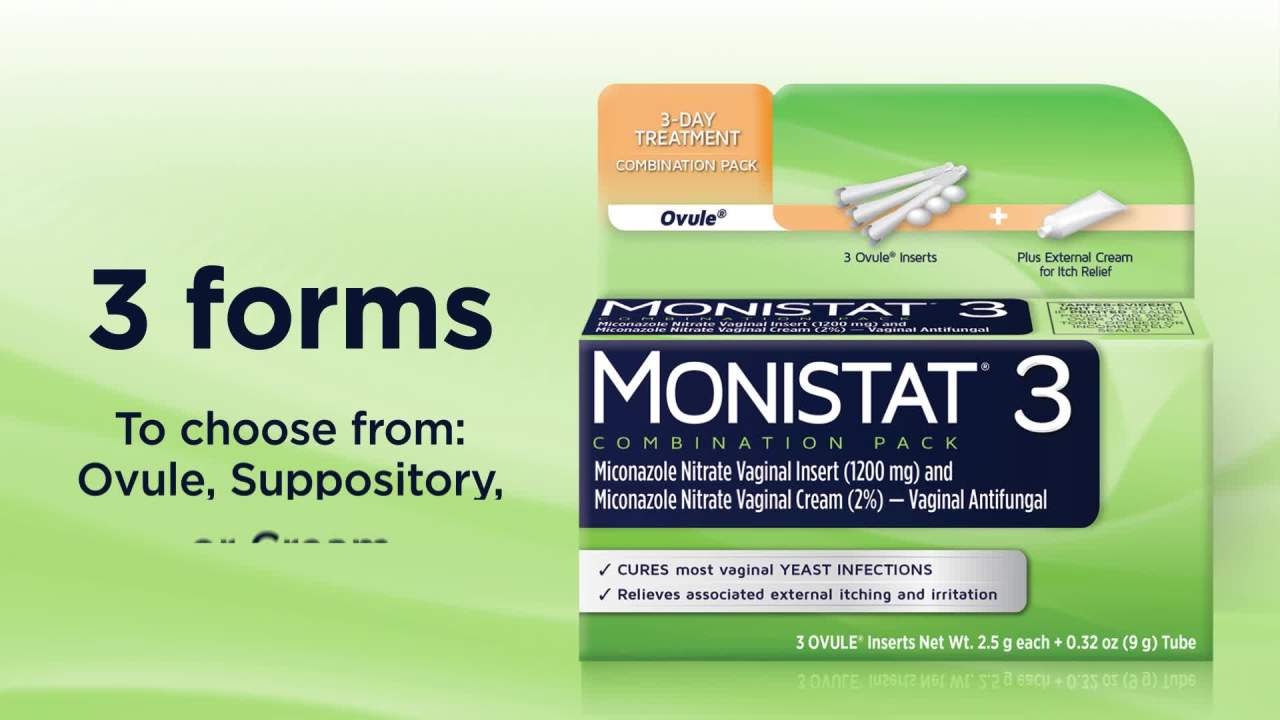 Monistat 3 Day Yeast Infection Treatment, 3 Miconazole Suppository ...