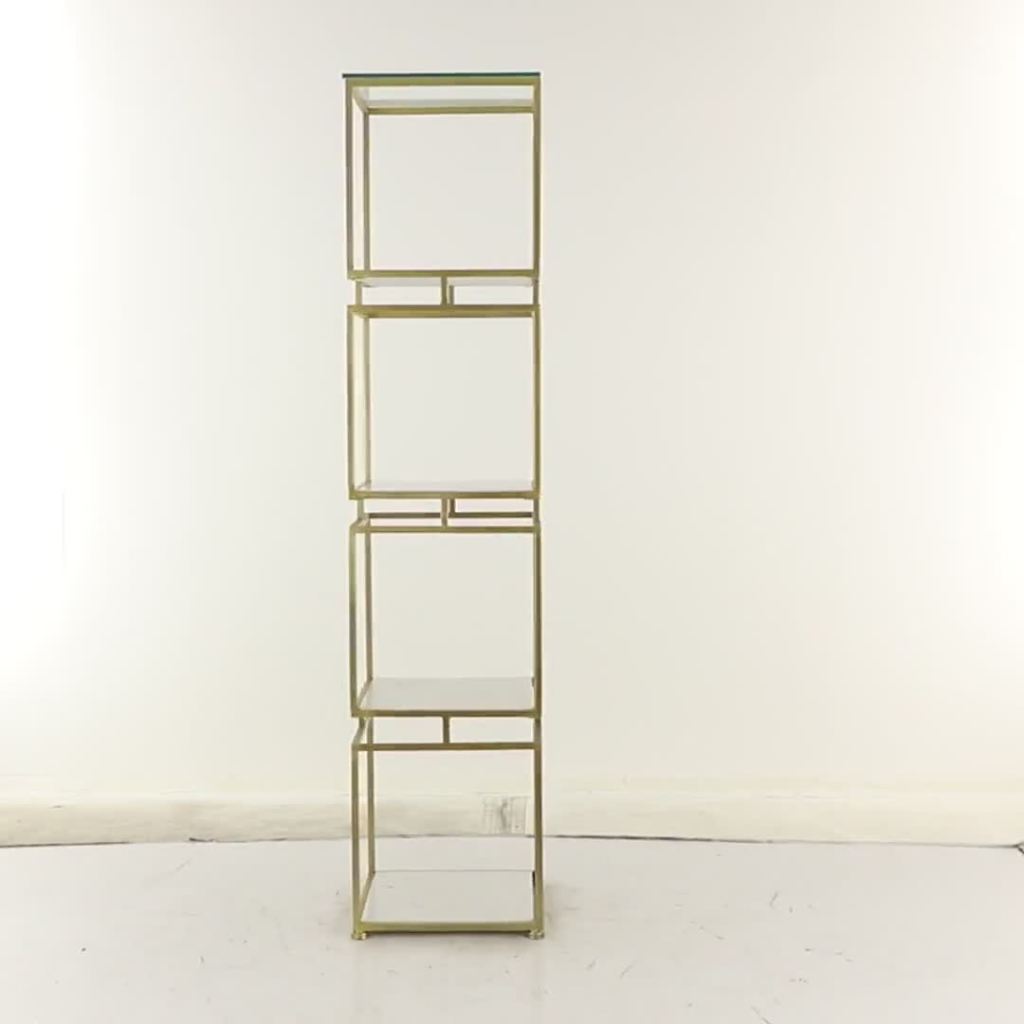 DecMode 14" x 62" Gold Metal Cube 4-Tier Shelving Unit with 4 Marble ...