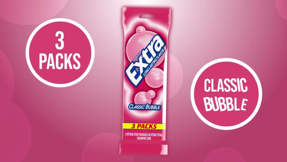 Extra Classic Bubble Sugar Free Chewing Gum 15 Ct 3 Pack