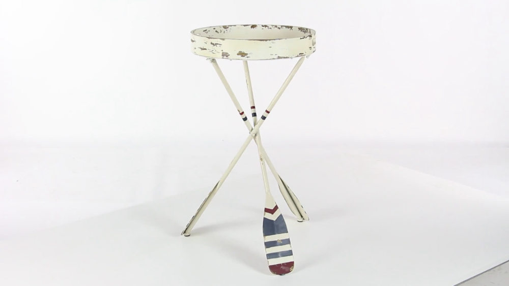 DecMode 16" x 28" White Metal Ship Wheel Top Accent Table with Oar ...