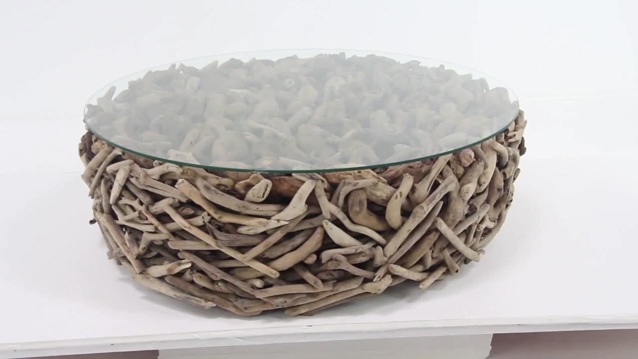 DecMode 48" x 16" Brown Driftwood Handmade Stacked Collage Coffee Table ...