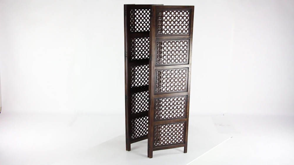DecMode 80" x 72" Brown Wood Floral Handmade Hinged Foldable Partition ...
