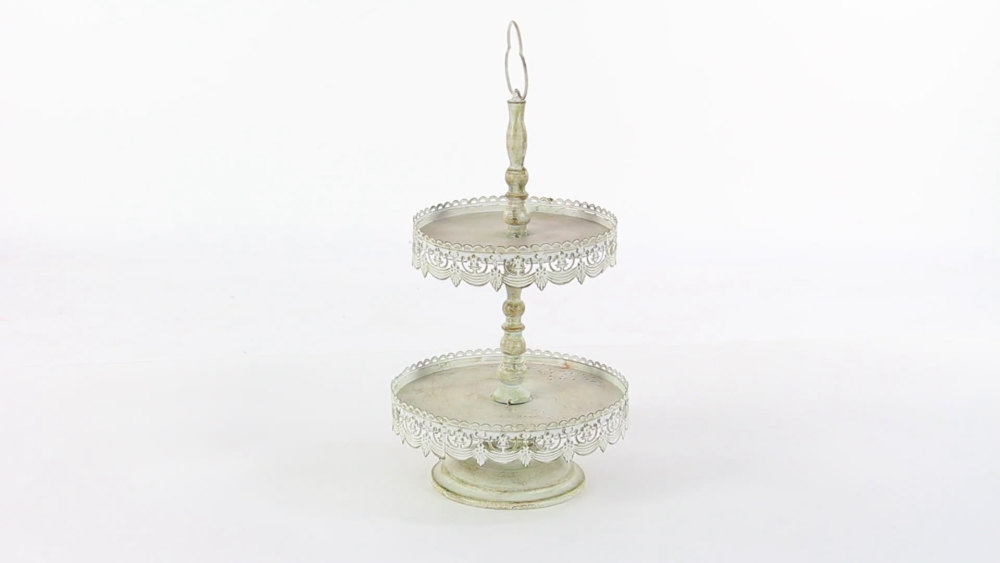 DecMode 12" x 24" White Metal 2 Tiered Server with Lace Inspired Edge ...