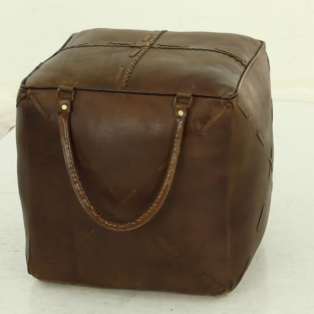 DecMode Rustic and Organic Square Ottoman Fabric Pouf features Brown ...