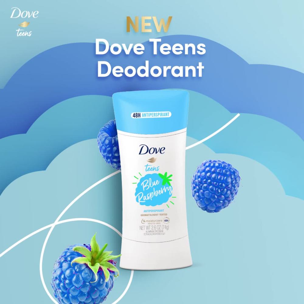 Dove Teens Antiperspirant Deodorant Stick Blue Raspberry, 2.6 oz ...