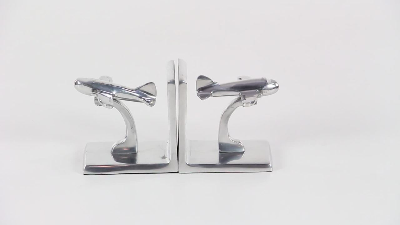 DecMode 5" Airplane Silver Aluminum Metal Bookends (Set of 2) - Walmart.com