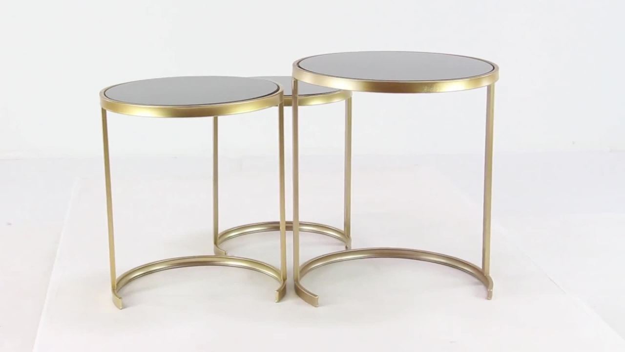DecMode 14" x 17" Gold Metal Round Nesting Accent Table with Black ...