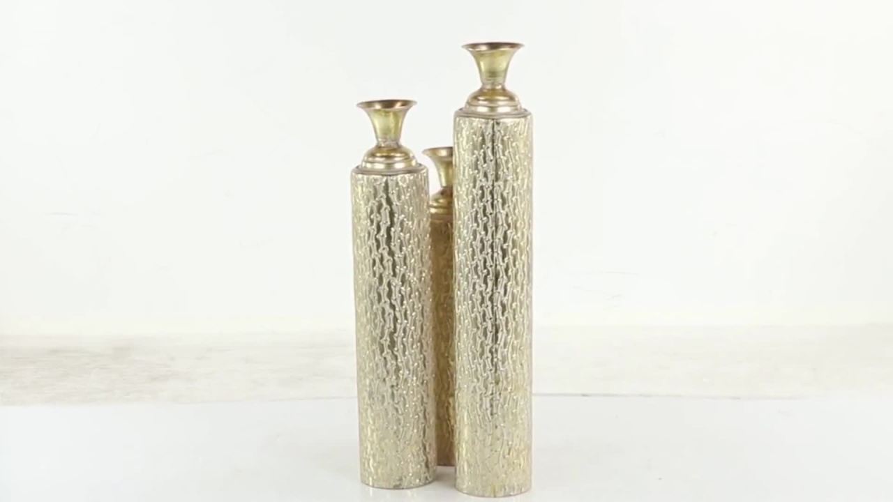 DecMode 34", 29", 25"H Tall Distressed Metallic Gold Metal Vase with ...