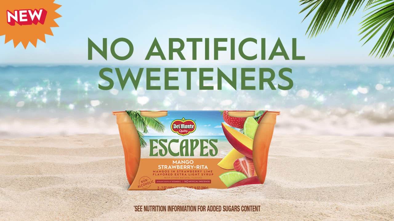 Del Monte Escapes Mango Strawberry-Rita 2-7 oz. Cups, Fruit Cup Snacks ...