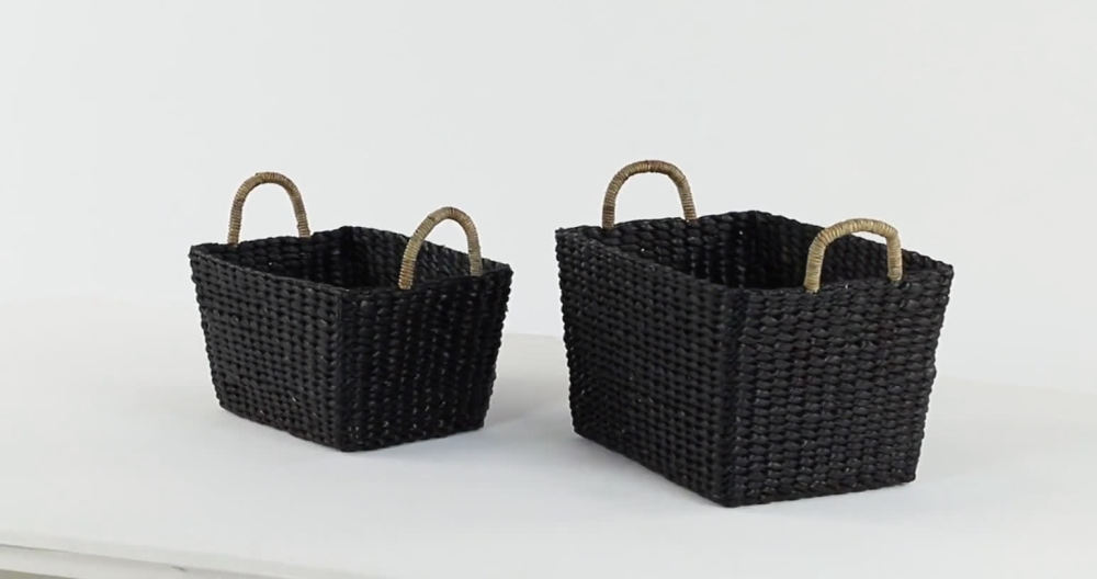 DecMode 18", 16" Black BANANA LEAF Eclectic Storage Basket, 2 - Pieces ...