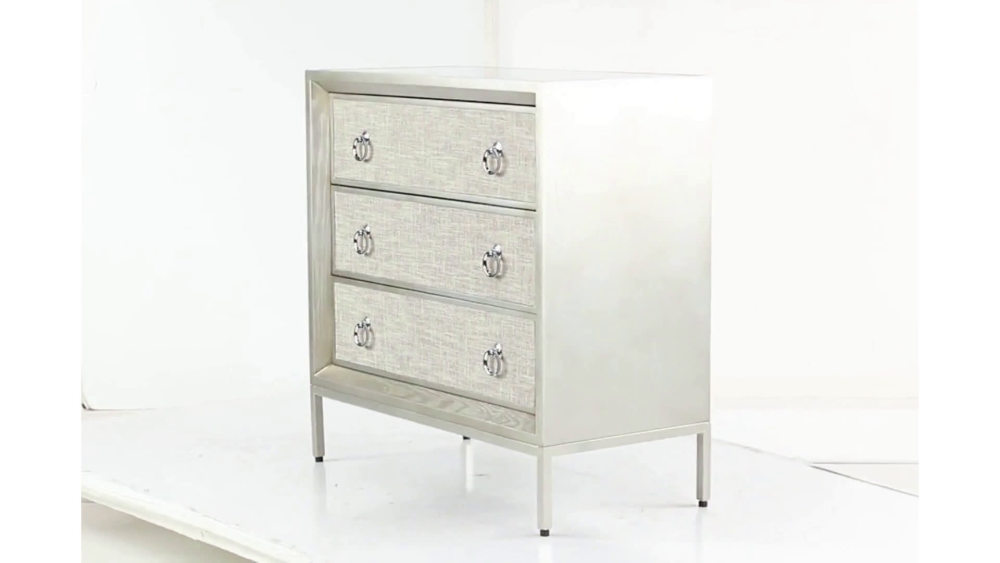 DecMode 32" x 32" Beige Wood Upholstered Front Panel 3 Drawer Chest ...