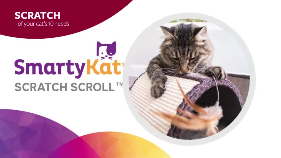 SmartyKat Scratch Scroll with Feather Toy, Multi-Surface Sisal & Carpet ...