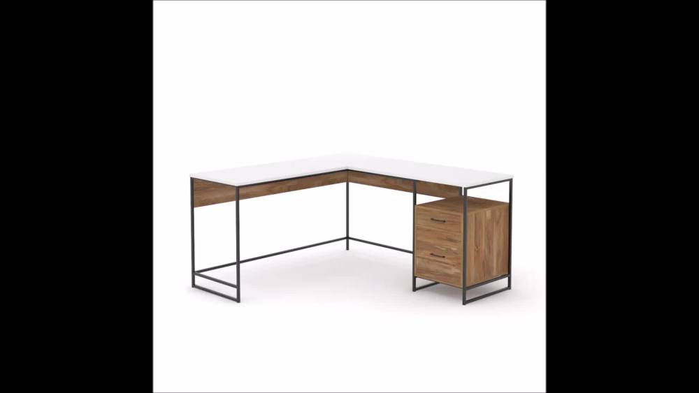 Bellamy Studios Row Modern L-Shaped Desk with Storage, Sindoori Mango ...