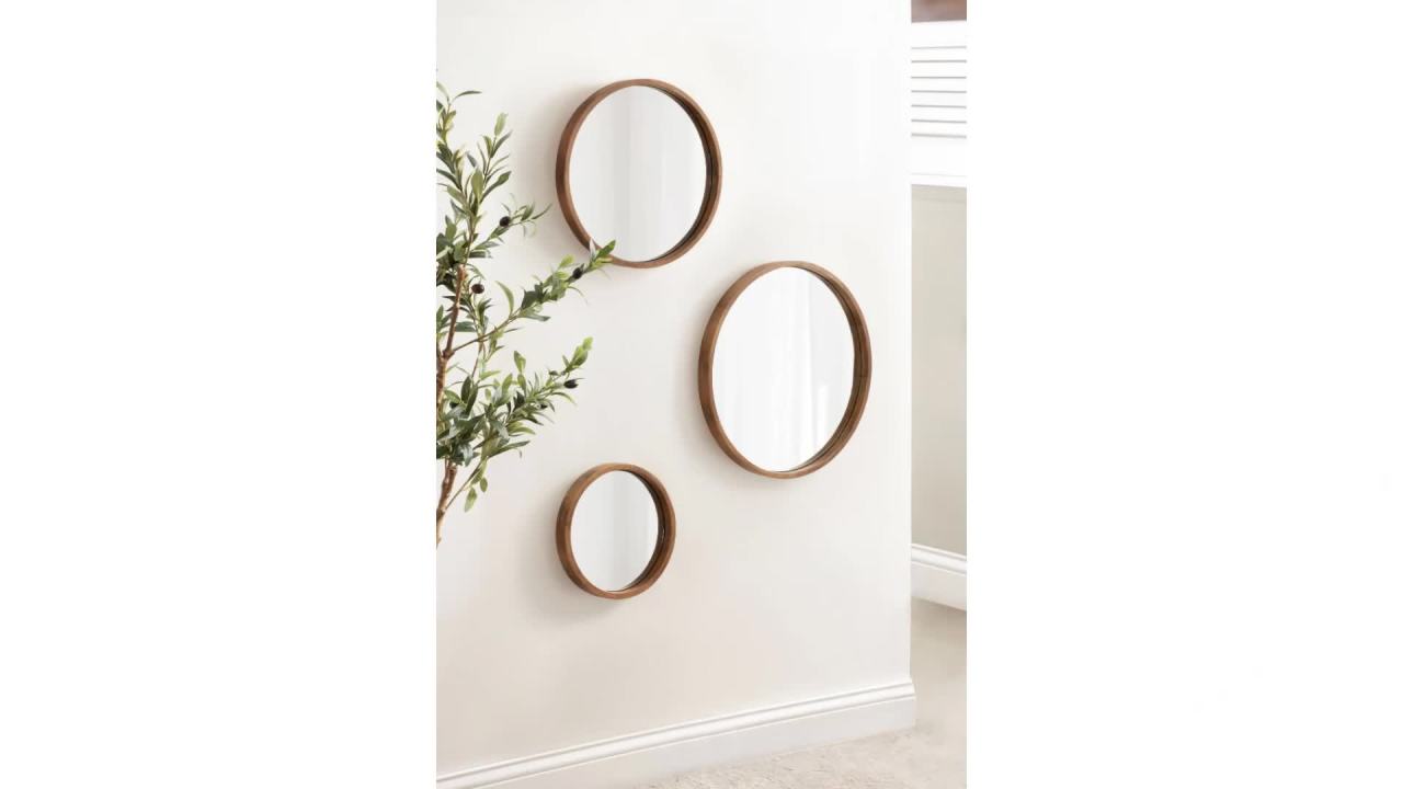 Kate and Laurel Valenti Modern Wooden Round Wall Mirror Set, Set of 3 ...