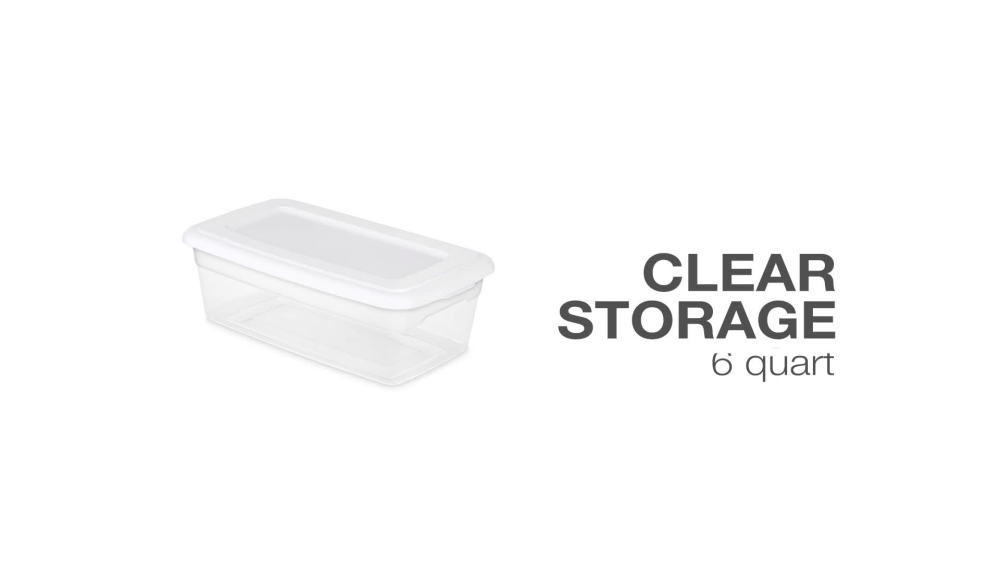 Sterilite 6 Qt Clear Plastic Storage Box With White Lid