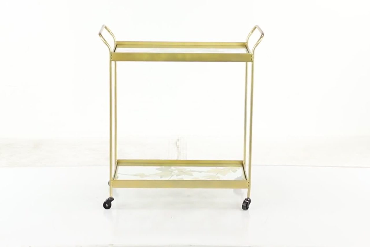 DecMode Metal Bar Cart - Stylish Gold Serving Cart - Walmart.com