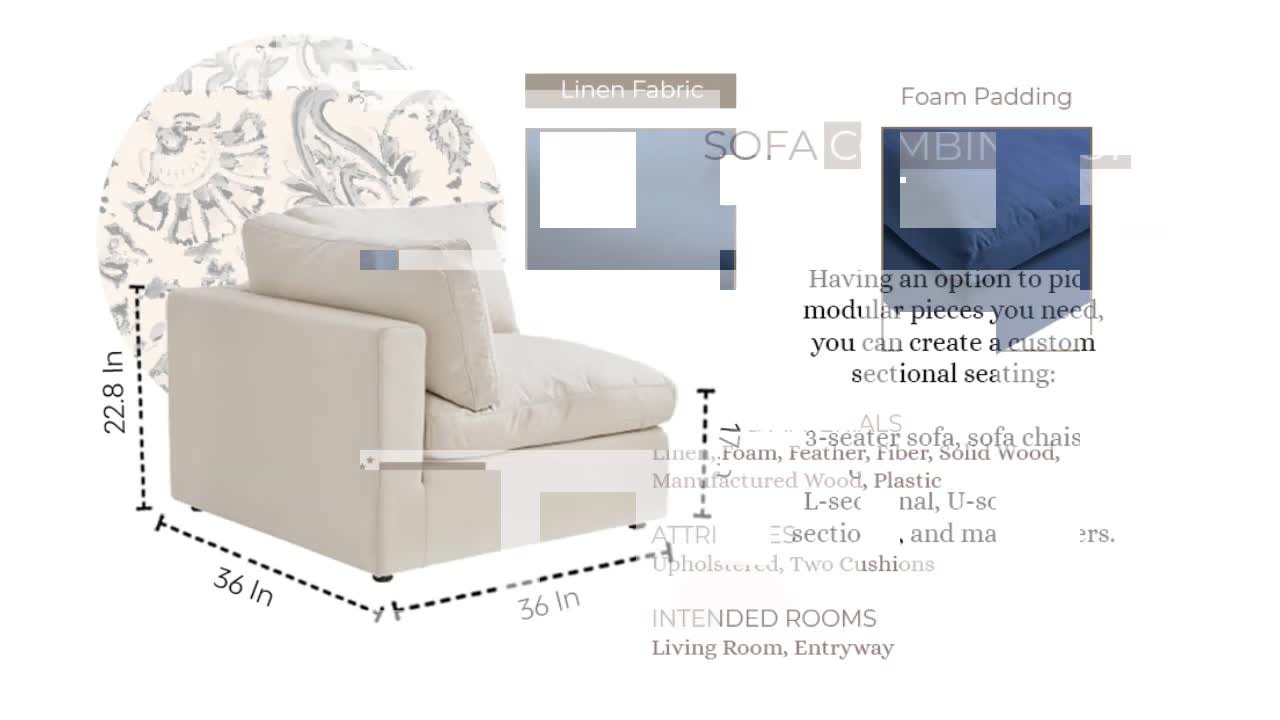 Rustic Manor Saniyah Cream White Linen Modular Left Arm Sofa Seat ...