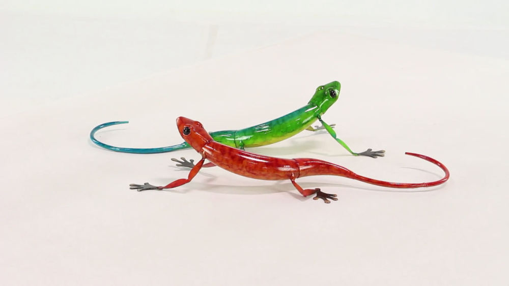 22"W, 5"H Multi Colored Metal Lizard Sculpture, by DecMode (2 Count ...